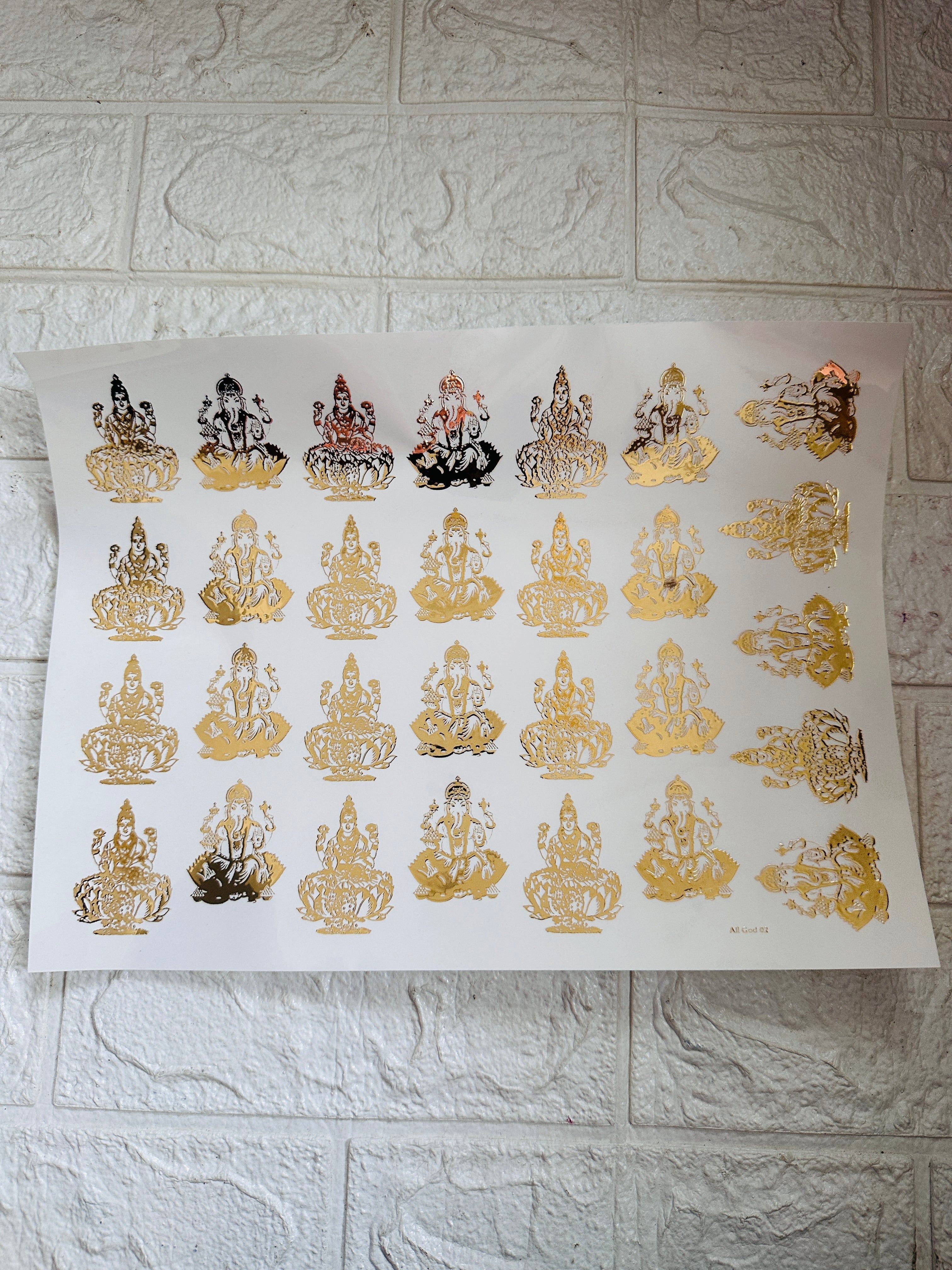 Ganesh Ji Lakshmi Ji Embossed Sticker- A4 size 2 inch Height ...